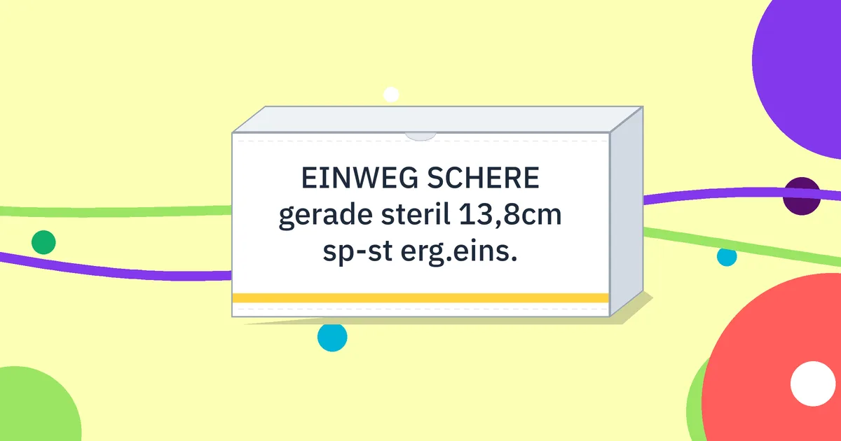 Symbolbild: Packung mit der Aufschrift EINWEG SCHERE gerade steril 13,8cm sp-st erg.eins. (PZN 17851216) – Verfügbarkeit und Bezug in Apotheken in Frankfurt am Main
