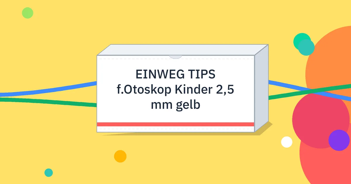 Symbolbild: Packung mit der Aufschrift EINWEG TIPS f.Otoskop Kinder 2,5 mm gelb (PZN 16033929) – Verfügbarkeit und Bezug in Apotheken in Frankfurt am Main
