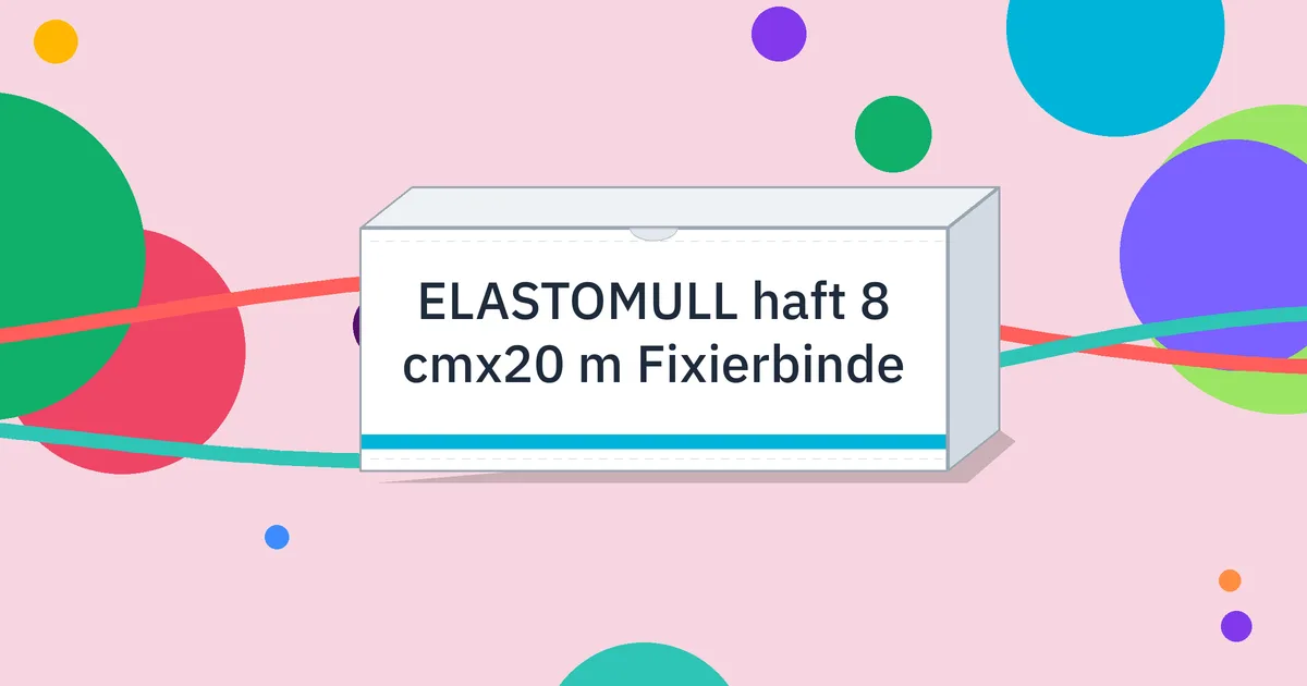 Symbolbild: Packung mit der Aufschrift ELASTOMULL haft 8 cmx20 m Fixierbinde (PZN 19347491) – Verfügbarkeit und Bezug in Apotheken in Frankfurt am Main