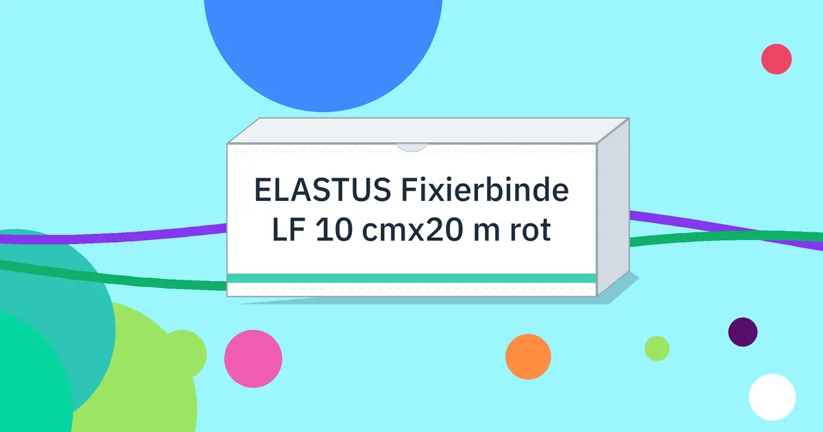 Symbolbild: Packung mit der Aufschrift ELASTUS Fixierbinde LF 10 cmx20 m rot (PZN 16331176) – Verfügbarkeit und Bezug in Apotheken in Frankfurt am Main