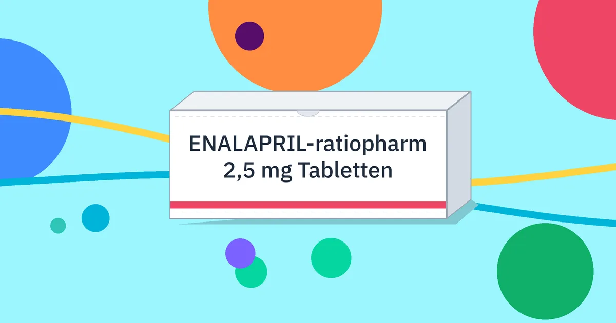 Symbolbild: Packung mit der Aufschrift ENALAPRIL-ratiopharm 2,5 mg Tabletten (PZN 00638145) – Verfügbarkeit und Bezug in Apotheken in Frankfurt am Main