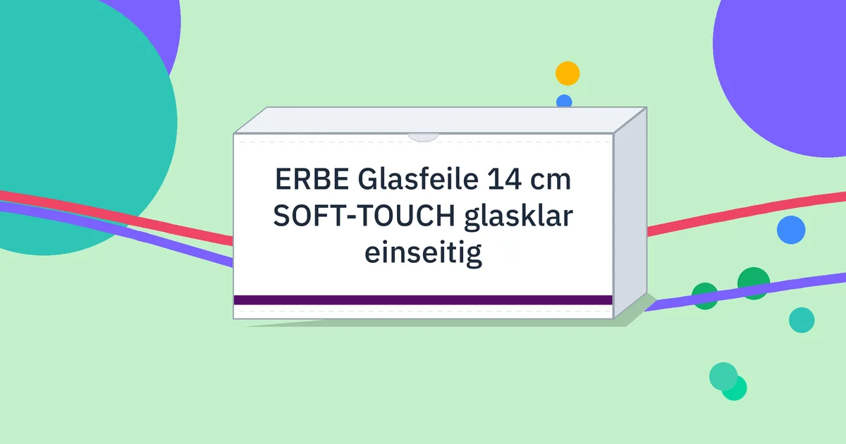 Symbolbild: Packung mit der Aufschrift ERBE Glasfeile 14 cm SOFT-TOUCH glasklar einseitig (PZN 15733659) – Verfügbarkeit und Bezug in Apotheken in Frankfurt am Main