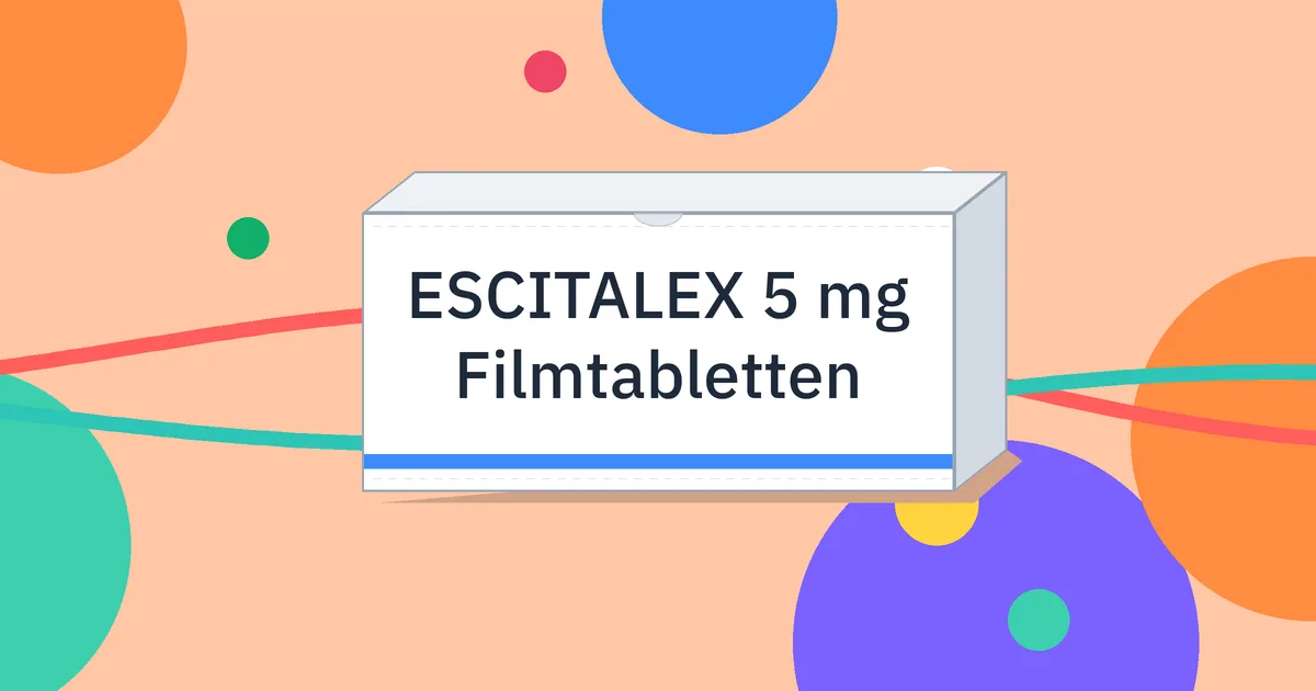 Symbolbild: Packung mit der Aufschrift ESCITALEX 5 mg Filmtabletten (PZN 15416663) – Verfügbarkeit und Bezug in Apotheken in Frankfurt am Main