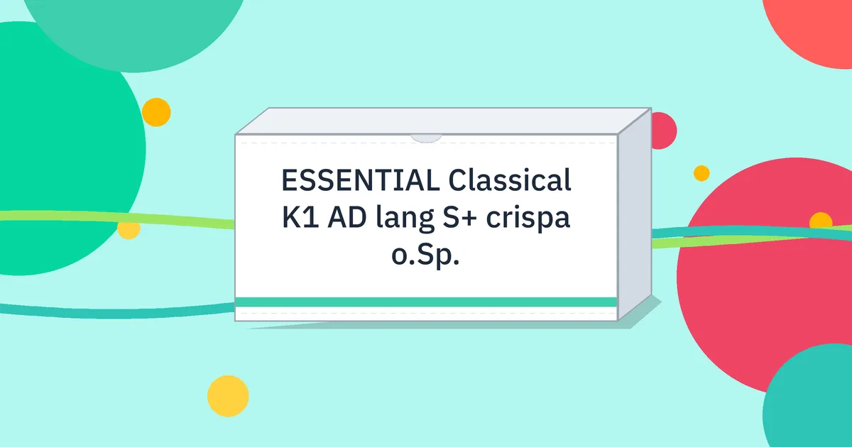 Symbolbild: Packung mit der Aufschrift ESSENTIAL Classical K1 AD lang S+ crispa o.Sp. (PZN 17000903) – Verfügbarkeit und Bezug in Apotheken in Frankfurt am Main