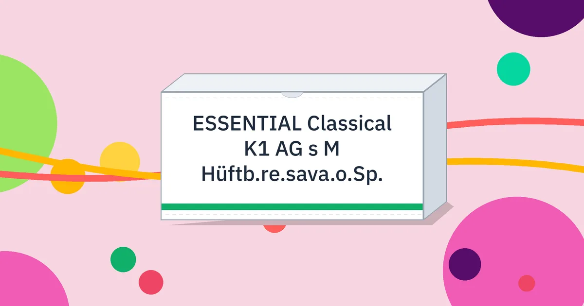 Symbolbild: Packung mit der Aufschrift ESSENTIAL Classical K1 AG s M Hüftb.re.sava.o.Sp. (PZN 17012846) – Verfügbarkeit und Bezug in Apotheken in Frankfurt am Main