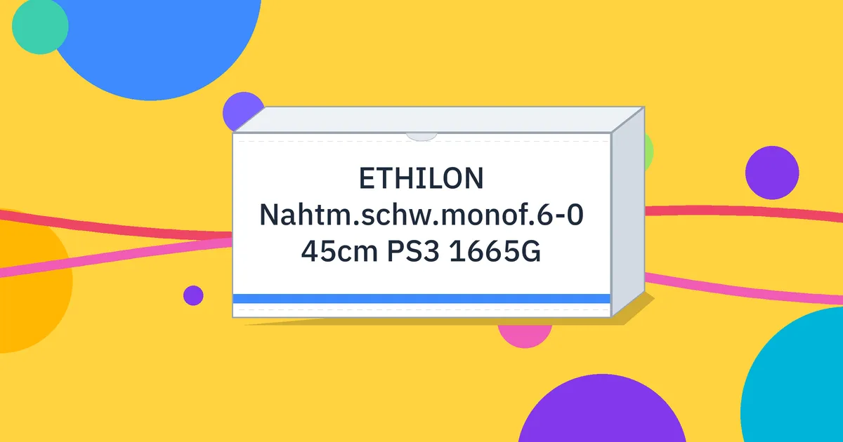 Symbolbild: Packung mit der Aufschrift ETHILON Nahtm.schw.monof.6-0 45cm PS3 1665G (PZN 16251247) – Verfügbarkeit und Bezug in Apotheken in Frankfurt am Main