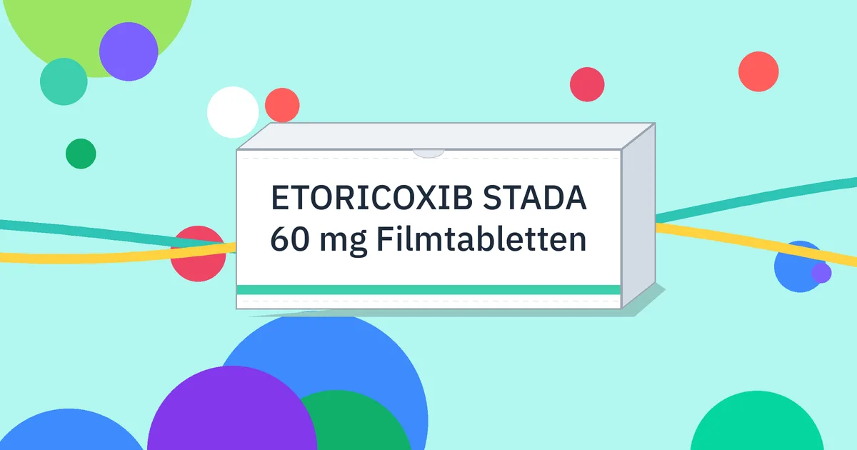 Symbolbild: Packung mit der Aufschrift ETORICOXIB STADA 60 mg Filmtabletten (PZN 11853295) – Verfügbarkeit und Bezug in Apotheken in Frankfurt am Main