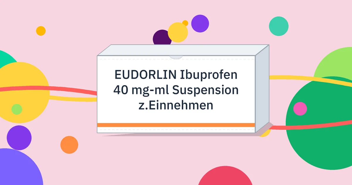 Symbolbild: Packung mit der Aufschrift EUDORLIN Ibuprofen 40 mg-ml Suspension z.Einnehmen (PZN 18752189) – Verfügbarkeit und Bezug in Apotheken in Frankfurt am Main