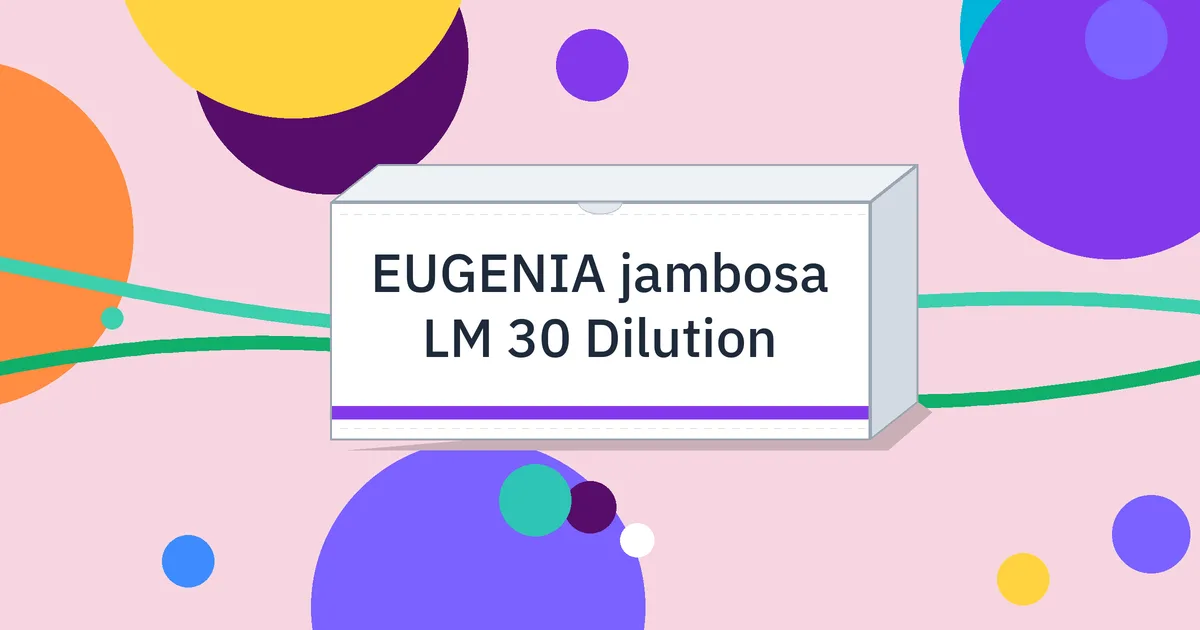 Symbolbild: Packung mit der Aufschrift EUGENIA jambosa LM 30 Dilution (PZN 13481142) – Verfügbarkeit und Bezug in Apotheken in Frankfurt am Main