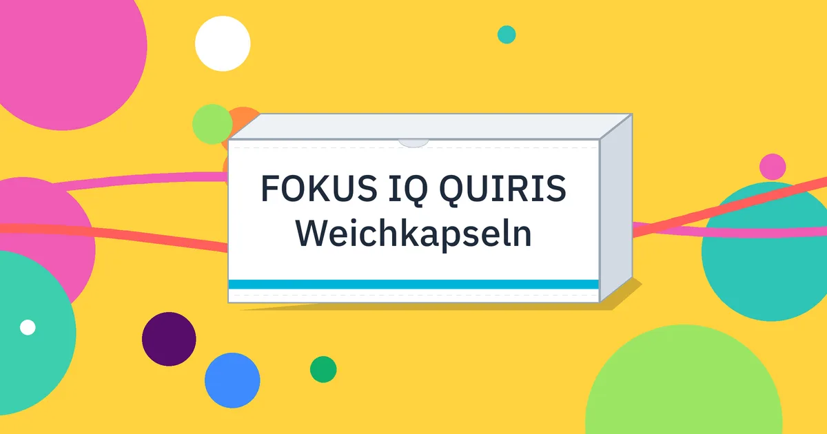 Symbolbild: Packung mit der Aufschrift FOKUS IQ QUIRIS Weichkapseln (PZN 17928574) – Verfügbarkeit und Bezug in Apotheken in Frankfurt am Main