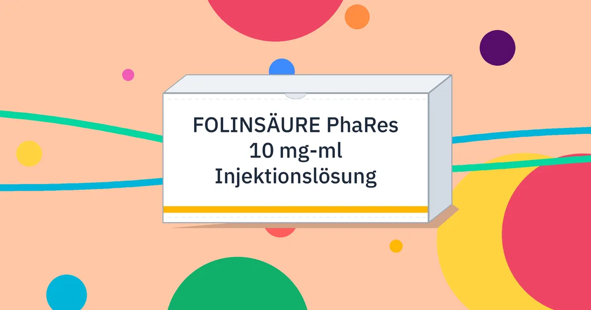 Symbolbild: Packung mit der Aufschrift FOLINSÄURE PhaRes 10 mg-ml Injektionslösung (PZN 12476587) – Verfügbarkeit und Bezug in Apotheken in Frankfurt am Main