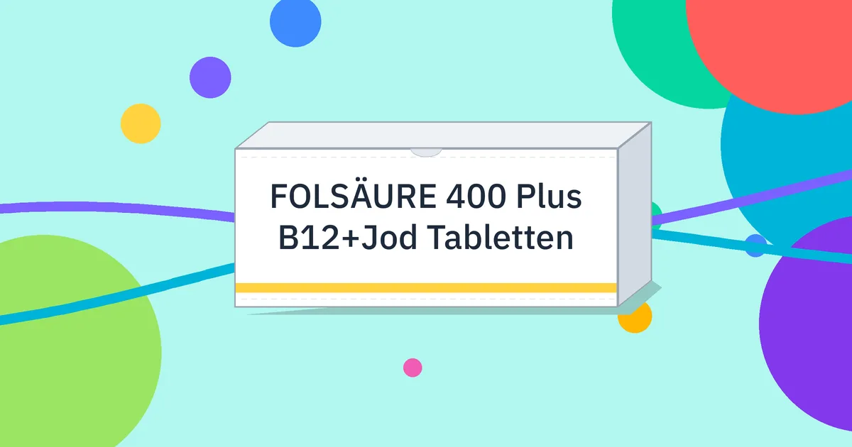Symbolbild: Packung mit der Aufschrift FOLSÄURE 400 Plus B12+Jod Tabletten (PZN 10547716) – Verfügbarkeit und Bezug in Apotheken in Frankfurt am Main