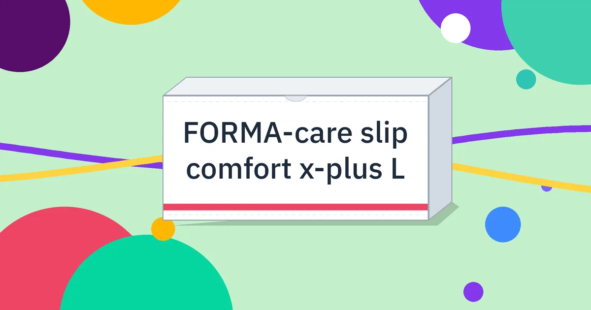 Symbolbild: Packung mit der Aufschrift FORMA-care slip comfort x-plus L (PZN 18310824) – Verfügbarkeit und Bezug in Apotheken in Frankfurt am Main