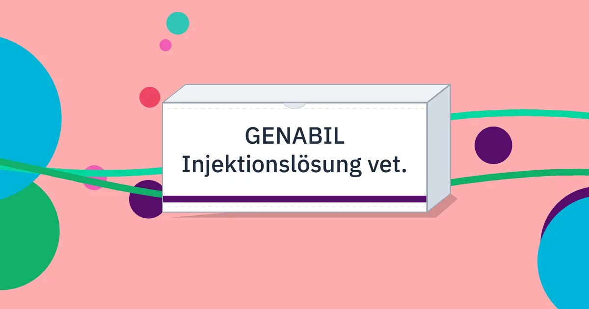 Symbolbild: Packung mit der Aufschrift GENABIL Injektionslösung vet. (PZN 00460960) – Verfügbarkeit und Bezug in Apotheken in Frankfurt am Main