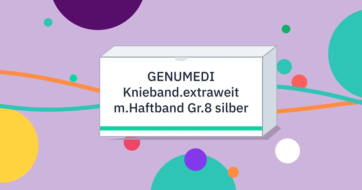 Symbolbild: Packung mit der Aufschrift GENUMEDI Knieband.extraweit m.Haftband Gr.8 silber (PZN 18108554) – Verfügbarkeit und Bezug in Apotheken in Frankfurt am Main