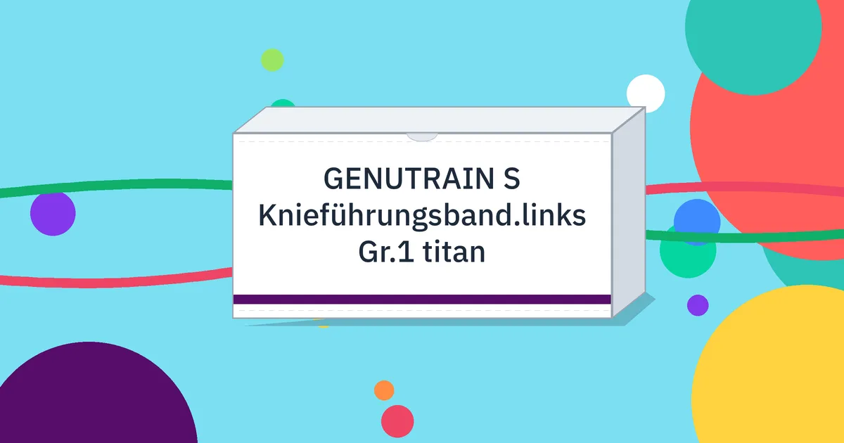 Symbolbild: Packung mit der Aufschrift GENUTRAIN S Knieführungsband.links Gr.1 titan (PZN 02428765) – Verfügbarkeit und Bezug in Apotheken in Frankfurt am Main