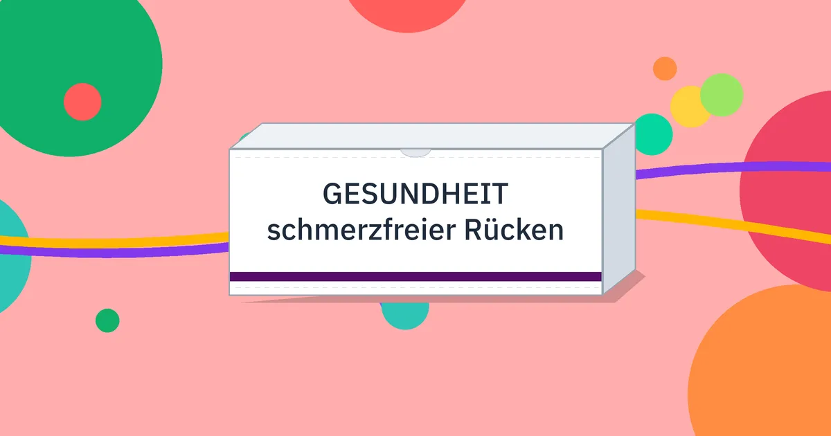 Symbolbild: Packung mit der Aufschrift GESUNDHEIT schmerzfreier Rücken (PZN 03015781) – Verfügbarkeit und Bezug in Apotheken in Frankfurt am Main