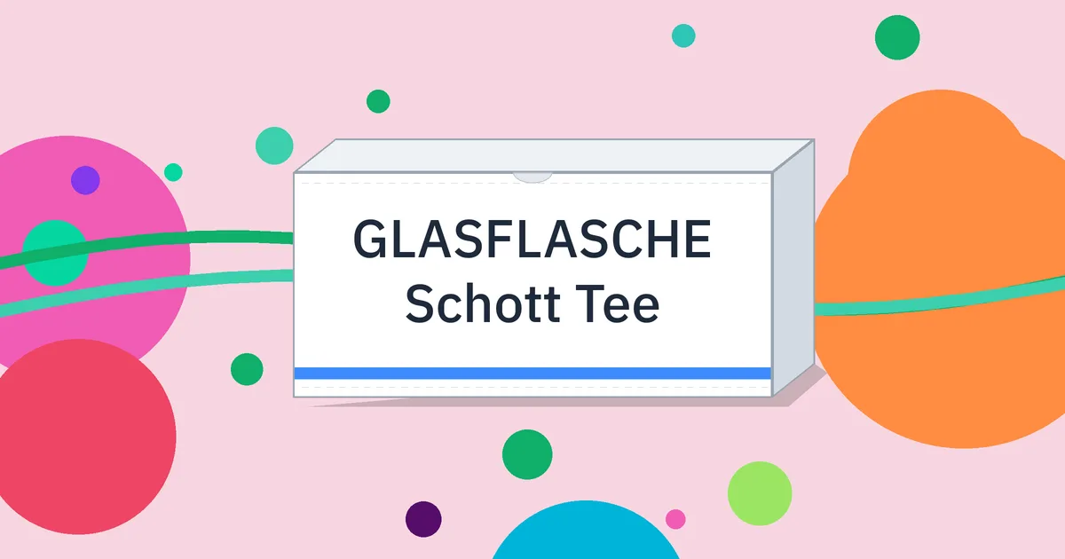 Symbolbild: Packung mit der Aufschrift GLASFLASCHE Schott Tee (PZN 08726297) – Verfügbarkeit und Bezug in Apotheken in Frankfurt am Main