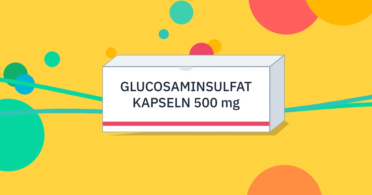 Symbolbild: Packung mit der Aufschrift GLUCOSAMINSULFAT KAPSELN 500 mg (PZN 01887608) – Verfügbarkeit und Bezug in Apotheken in Frankfurt am Main