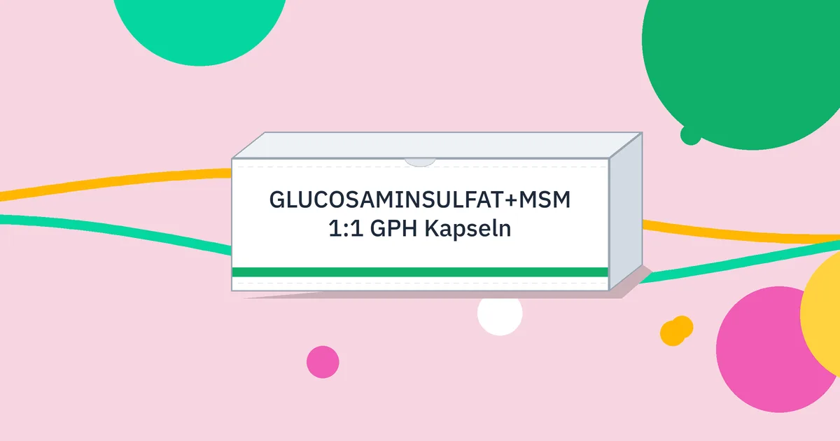Symbolbild: Packung mit der Aufschrift GLUCOSAMINSULFAT+MSM 1:1 GPH Kapseln (PZN 07606272) – Verfügbarkeit und Bezug in Apotheken in Frankfurt am Main
