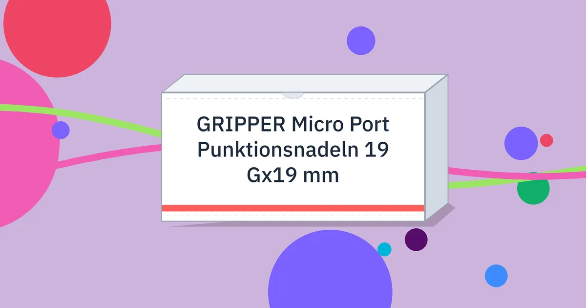 Symbolbild: Packung mit der Aufschrift GRIPPER Micro Port Punktionsnadeln 19 Gx19 mm (PZN 00224863) – Verfügbarkeit und Bezug in Apotheken in Frankfurt am Main