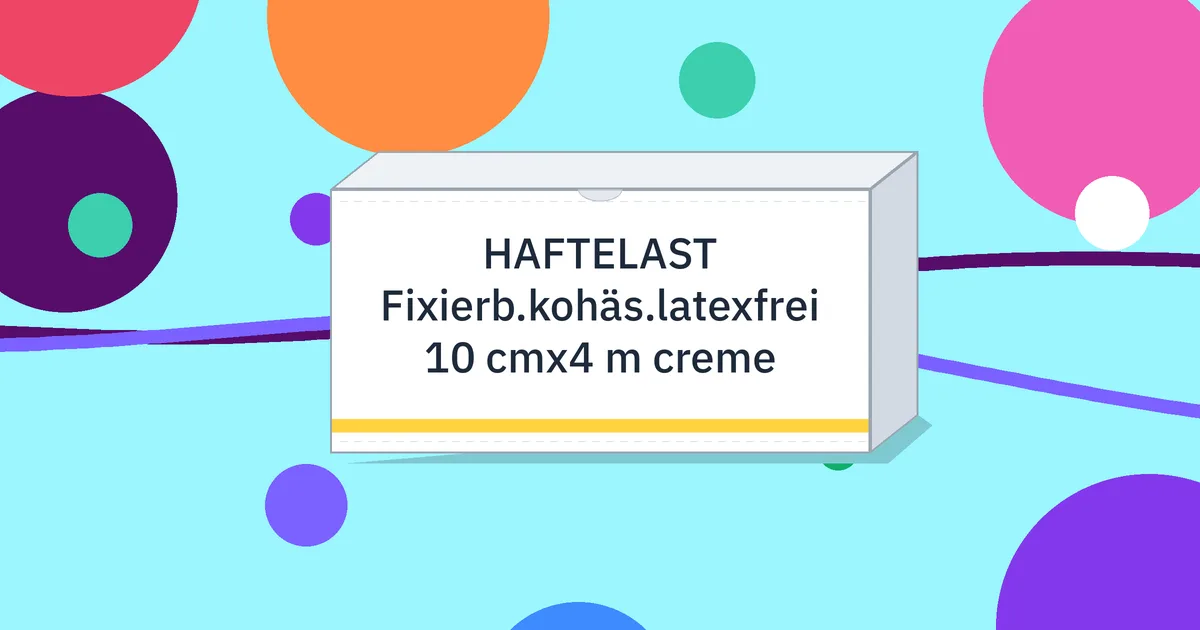 Symbolbild: Packung mit der Aufschrift HAFTELAST Fixierb.kohäs.latexfrei 10 cmx4 m creme (PZN 15998211) – Verfügbarkeit und Bezug in Apotheken in Frankfurt am Main
