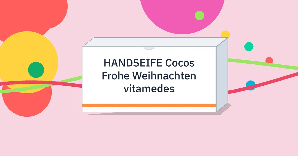 Symbolbild: Packung mit der Aufschrift HANDSEIFE Cocos Frohe Weihnachten vitamedes (PZN 20082075) – Verfügbarkeit und Bezug in Apotheken in Frankfurt am Main