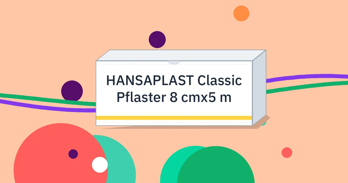 Symbolbild: Packung mit der Aufschrift HANSAPLAST Classic Pflaster 8 cmx5 m (PZN 07577582) – Verfügbarkeit und Bezug in Apotheken in Frankfurt am Main