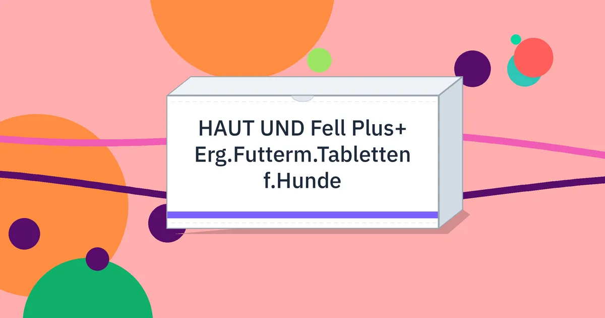 Symbolbild: Packung mit der Aufschrift HAUT UND Fell Plus+ Erg.Futterm.Tabletten f.Hunde (PZN 19112345) – Verfügbarkeit und Bezug in Apotheken in Frankfurt am Main