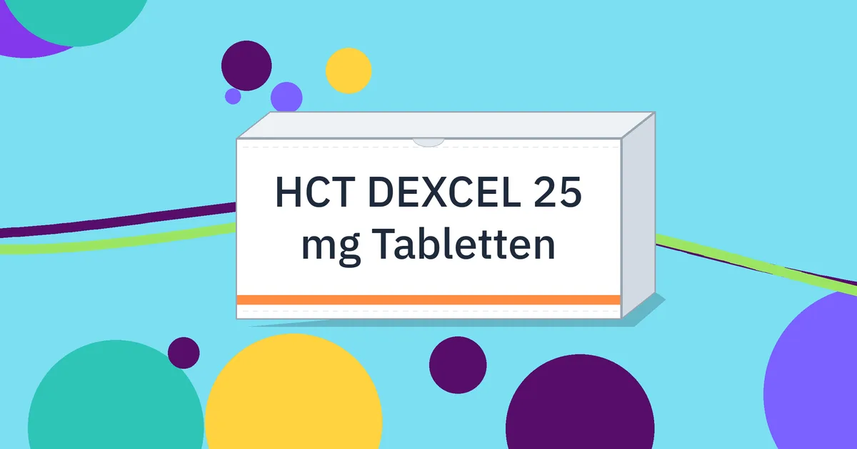 Symbolbild: Packung mit der Aufschrift HCT DEXCEL 25 mg Tabletten (PZN 07745996) – Verfügbarkeit und Bezug in Apotheken in Frankfurt am Main