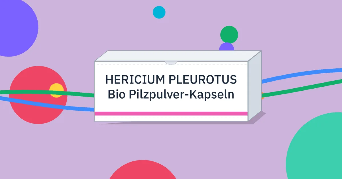 Symbolbild: Packung mit der Aufschrift HERICIUM PLEUROTUS Bio Pilzpulver-Kapseln (PZN 19710282) – Verfügbarkeit und Bezug in Apotheken in Frankfurt am Main
