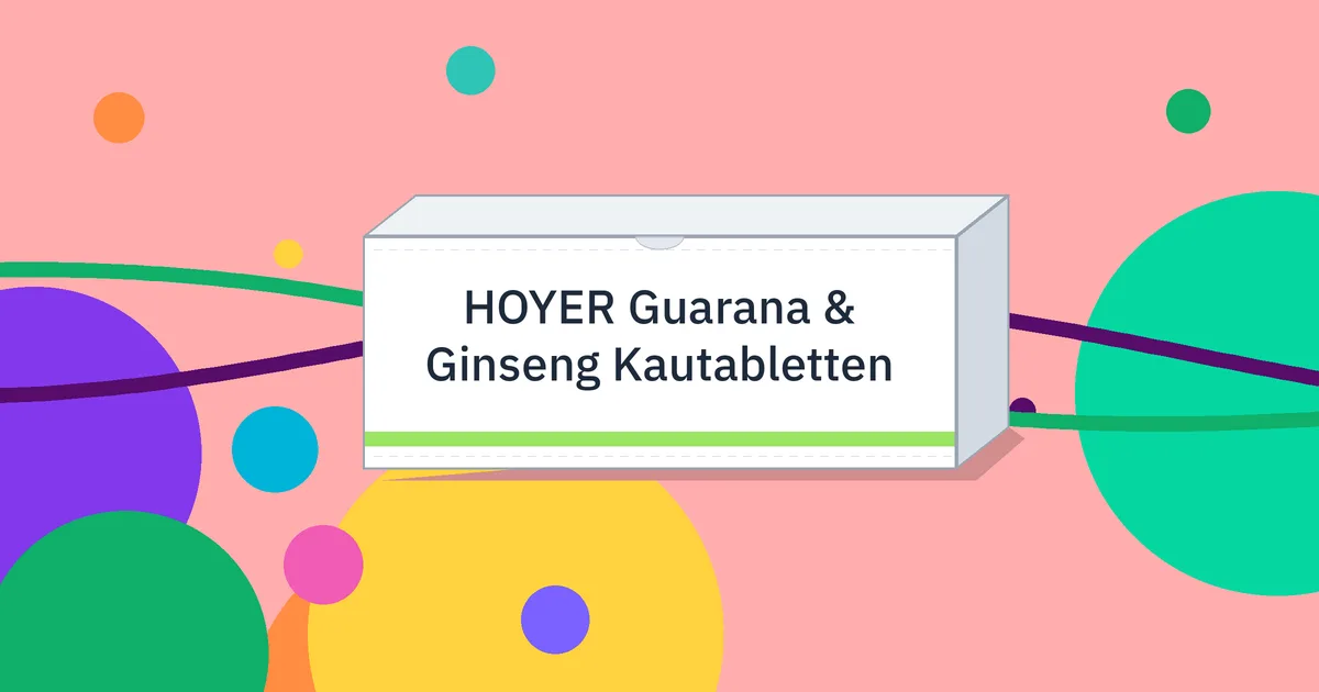 Symbolbild: Packung mit der Aufschrift HOYER Guarana & Ginseng Kautabletten (PZN 05567556) – Verfügbarkeit und Bezug in Apotheken in Frankfurt am Main