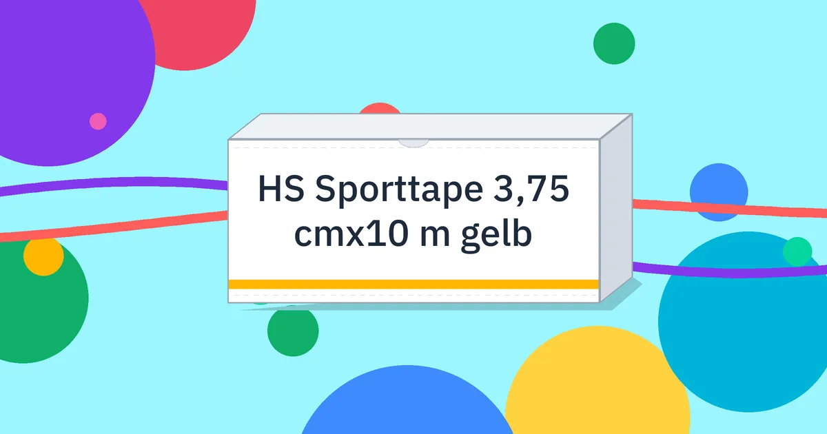 Symbolbild: Packung mit der Aufschrift HS Sporttape 3,75 cmx10 m gelb (PZN 09742223) – Verfügbarkeit und Bezug in Apotheken in Frankfurt am Main