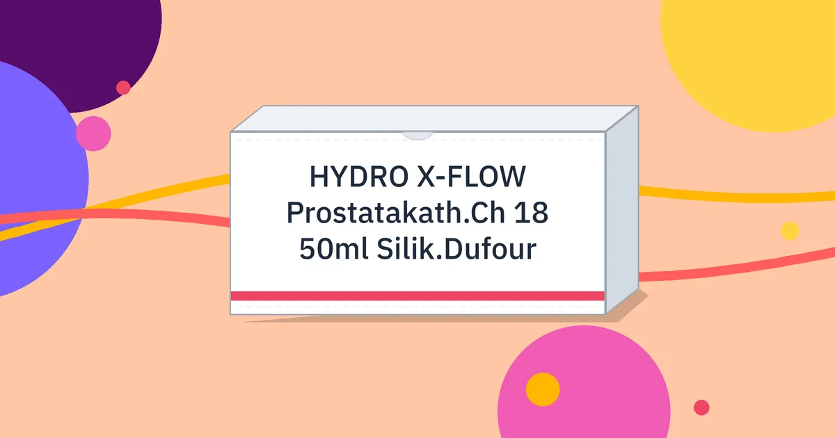 Symbolbild: Packung mit der Aufschrift HYDRO X-FLOW Prostatakath.Ch 18 50ml Silik.Dufour (PZN 17508688) – Verfügbarkeit und Bezug in Apotheken in Frankfurt am Main