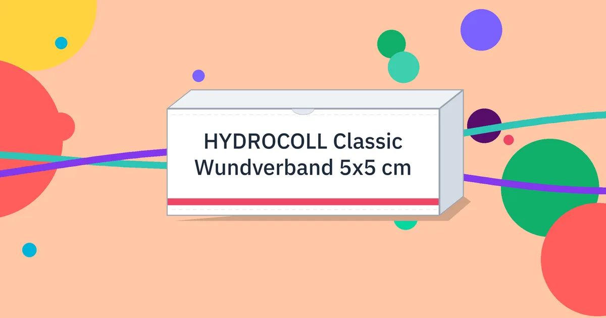 Symbolbild: Packung mit der Aufschrift HYDROCOLL Classic Wundverband 5x5 cm (PZN 19855833) – Verfügbarkeit und Bezug in Apotheken in Frankfurt am Main