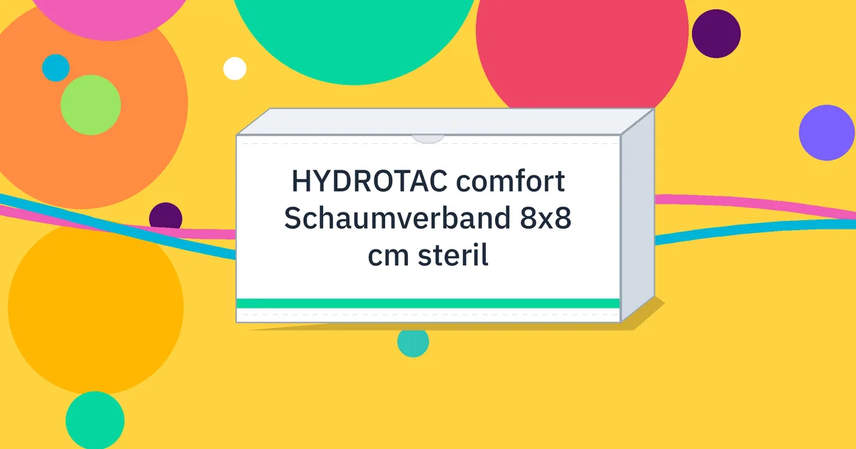 Symbolbild: Packung mit der Aufschrift HYDROTAC comfort Schaumverband 8x8 cm steril (PZN 18052598) – Verfügbarkeit und Bezug in Apotheken in Frankfurt am Main