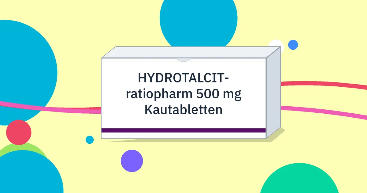 Symbolbild: Packung mit der Aufschrift HYDROTALCIT-ratiopharm 500 mg Kautabletten (PZN 07106026) – Verfügbarkeit und Bezug in Apotheken in Frankfurt am Main