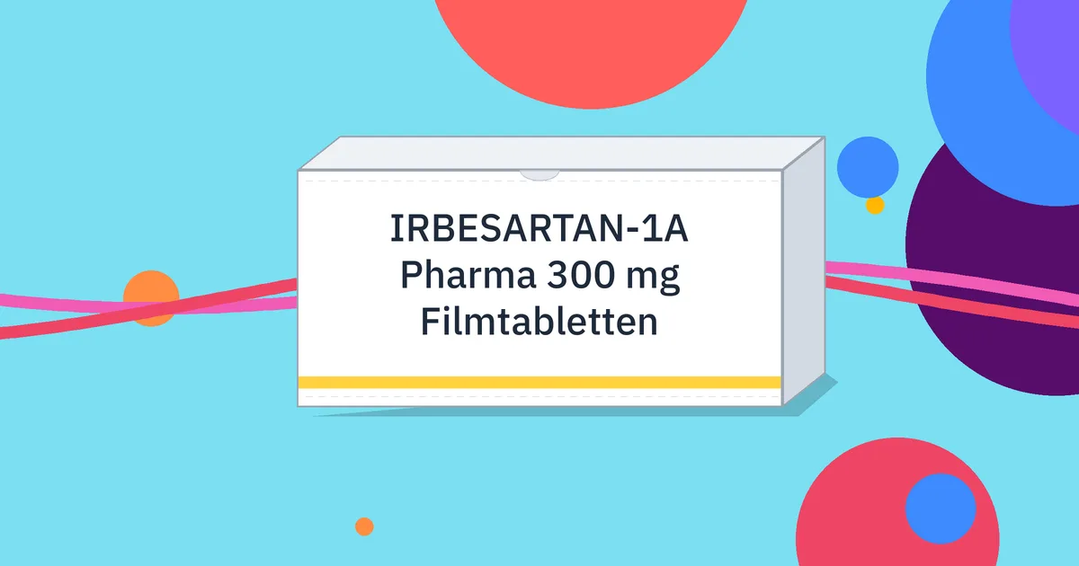 Symbolbild: Packung mit der Aufschrift IRBESARTAN-1A Pharma 300 mg Filmtabletten (PZN 09607235) – Verfügbarkeit und Bezug in Apotheken in Frankfurt am Main