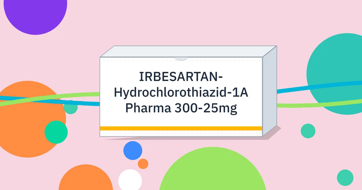Symbolbild: Packung mit der Aufschrift IRBESARTAN-Hydrochlorothiazid-1A Pharma 300-25mg (PZN 09687228) – Verfügbarkeit und Bezug in Apotheken in Frankfurt am Main