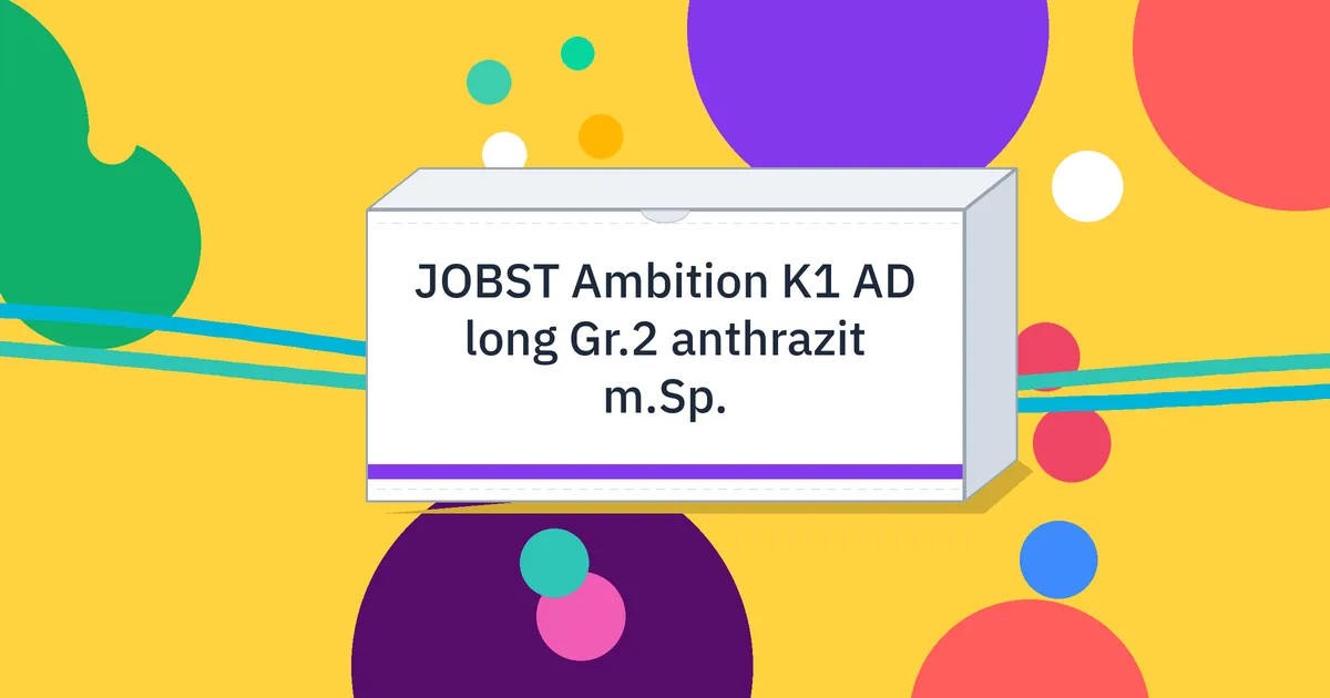 Symbolbild: Packung mit der Aufschrift JOBST Ambition K1 AD long Gr.2 anthrazit m.Sp. (PZN 11019735) – Verfügbarkeit und Bezug in Apotheken in Frankfurt am Main