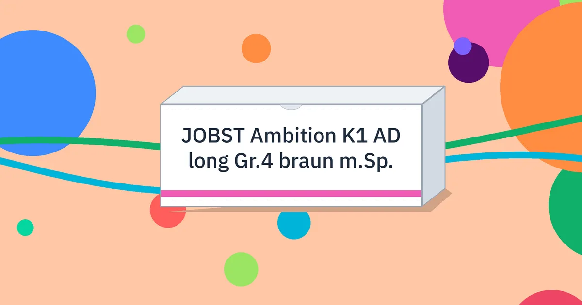 Symbolbild: Packung mit der Aufschrift JOBST Ambition K1 AD long Gr.4 braun m.Sp. (PZN 11019847) – Verfügbarkeit und Bezug in Apotheken in Frankfurt am Main