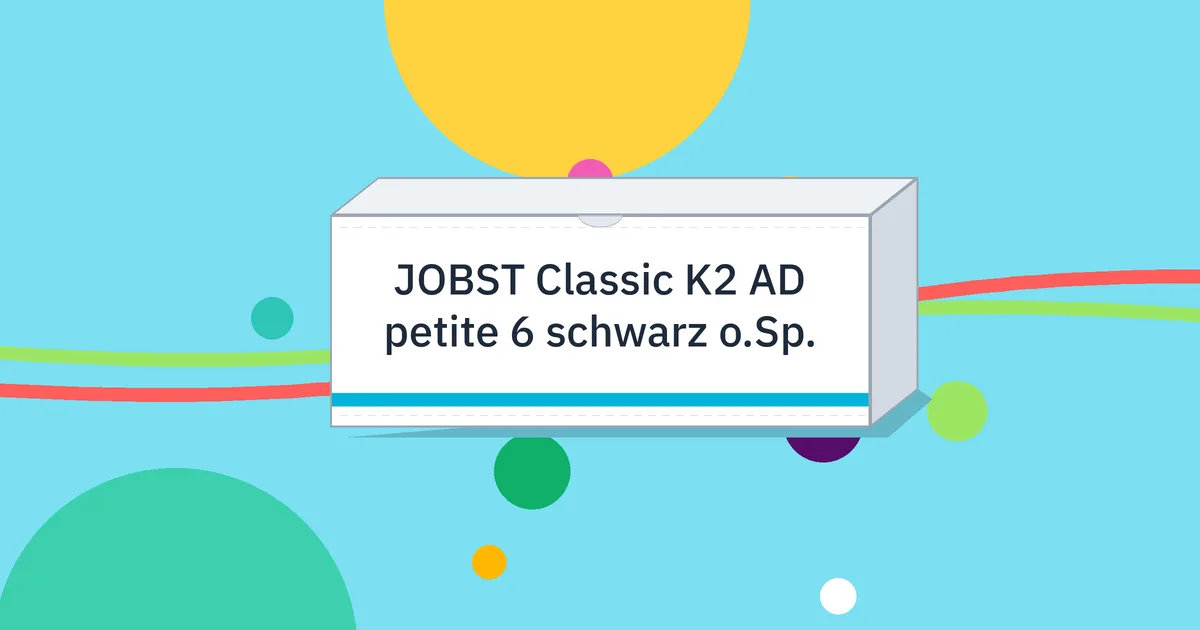 Symbolbild: Packung mit der Aufschrift JOBST Classic K2 AD petite 6 schwarz o.Sp. (PZN 11269550) – Verfügbarkeit und Bezug in Apotheken in Frankfurt am Main