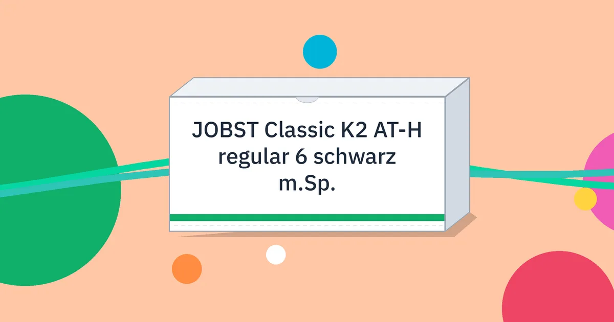 Symbolbild: Packung mit der Aufschrift JOBST Classic K2 AT-H regular 6 schwarz m.Sp. (PZN 13068850) – Verfügbarkeit und Bezug in Apotheken in Frankfurt am Main