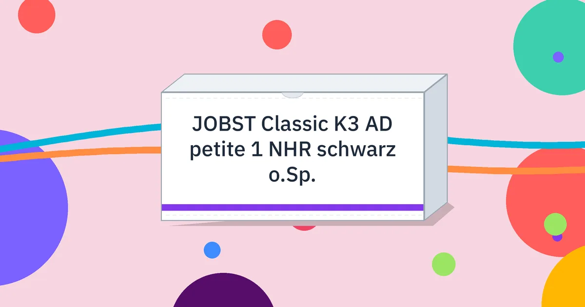 Symbolbild: Packung mit der Aufschrift JOBST Classic K3 AD petite 1 NHR schwarz o.Sp. (PZN 13070350) – Verfügbarkeit und Bezug in Apotheken in Frankfurt am Main