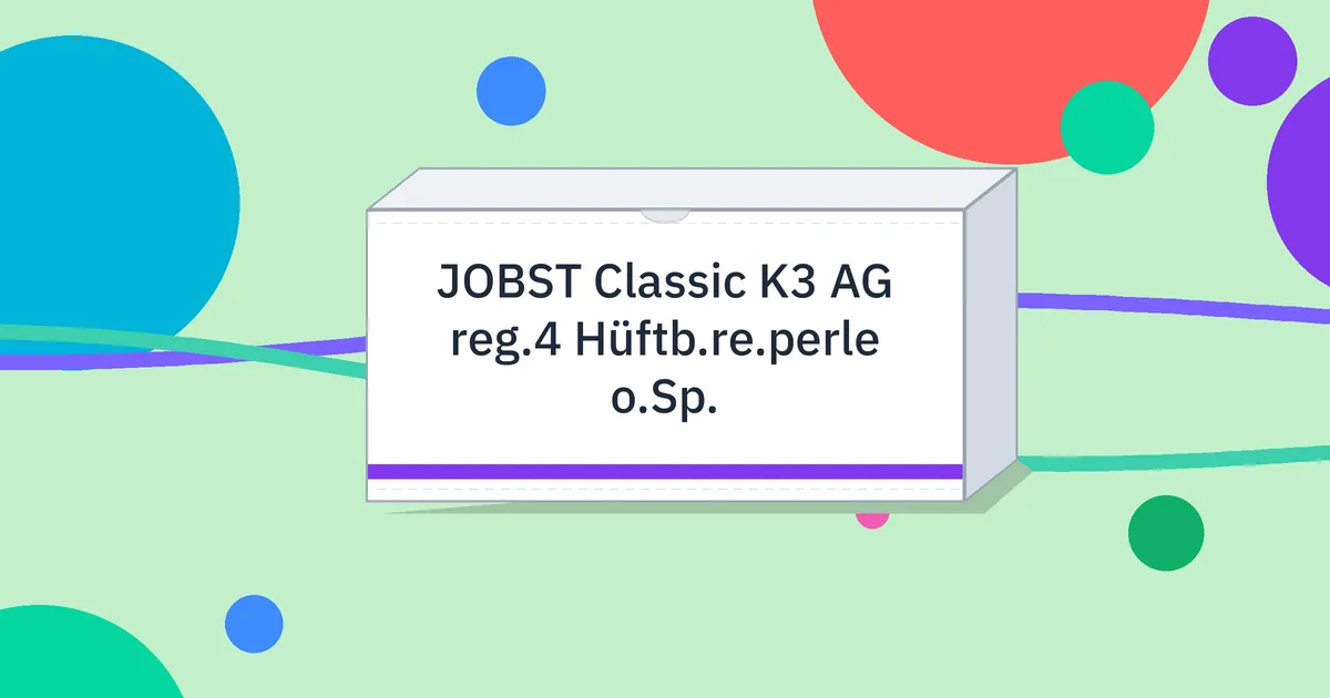 Symbolbild: Packung mit der Aufschrift JOBST Classic K3 AG reg.4 Hüftb.re.perle o.Sp. (PZN 13076447) – Verfügbarkeit und Bezug in Apotheken in Frankfurt am Main