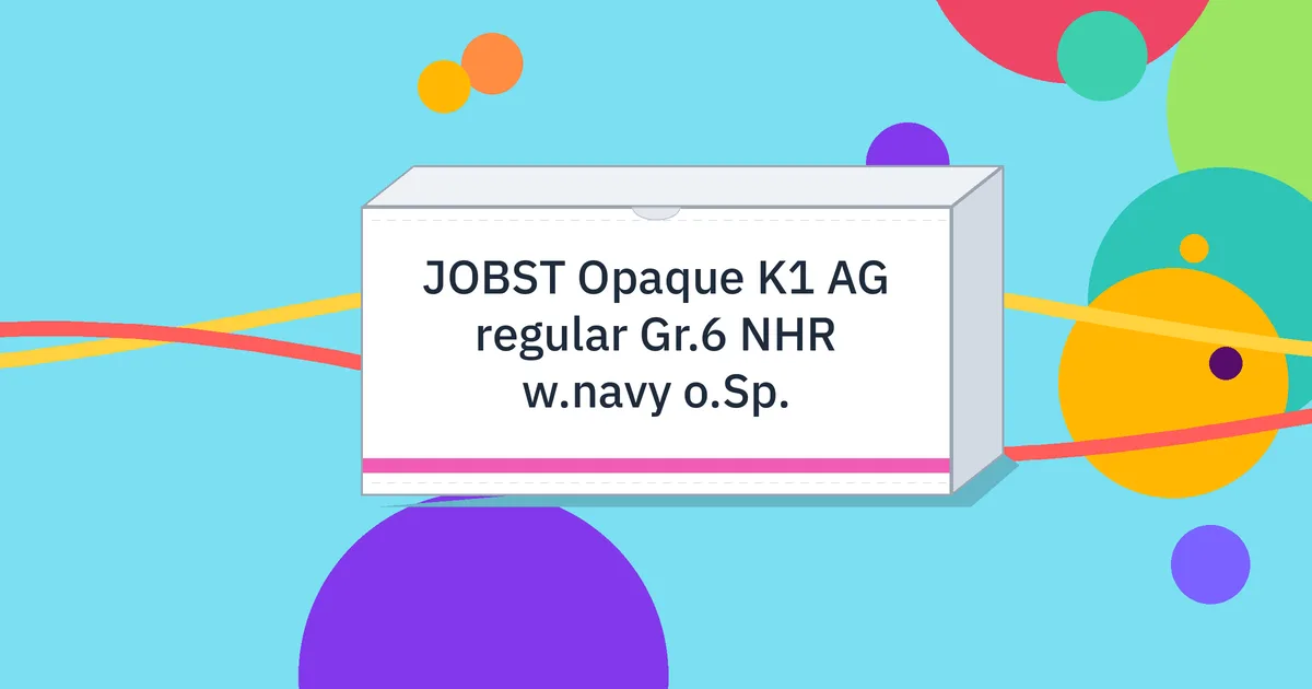 Symbolbild: Packung mit der Aufschrift JOBST Opaque K1 AG regular Gr.6 NHR w.navy o.Sp. (PZN 13095605) – Verfügbarkeit und Bezug in Apotheken in Frankfurt am Main