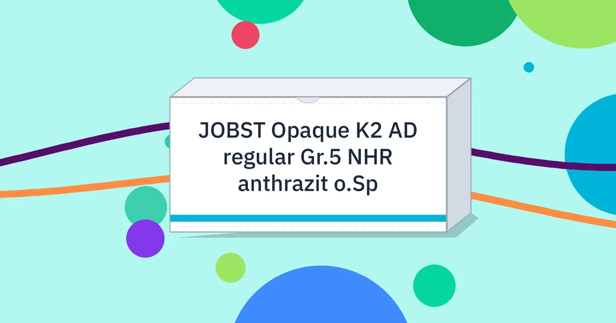 Symbolbild: Packung mit der Aufschrift JOBST Opaque K2 AD regular Gr.5 NHR anthrazit o.Sp (PZN 16278393) – Verfügbarkeit und Bezug in Apotheken in Frankfurt am Main