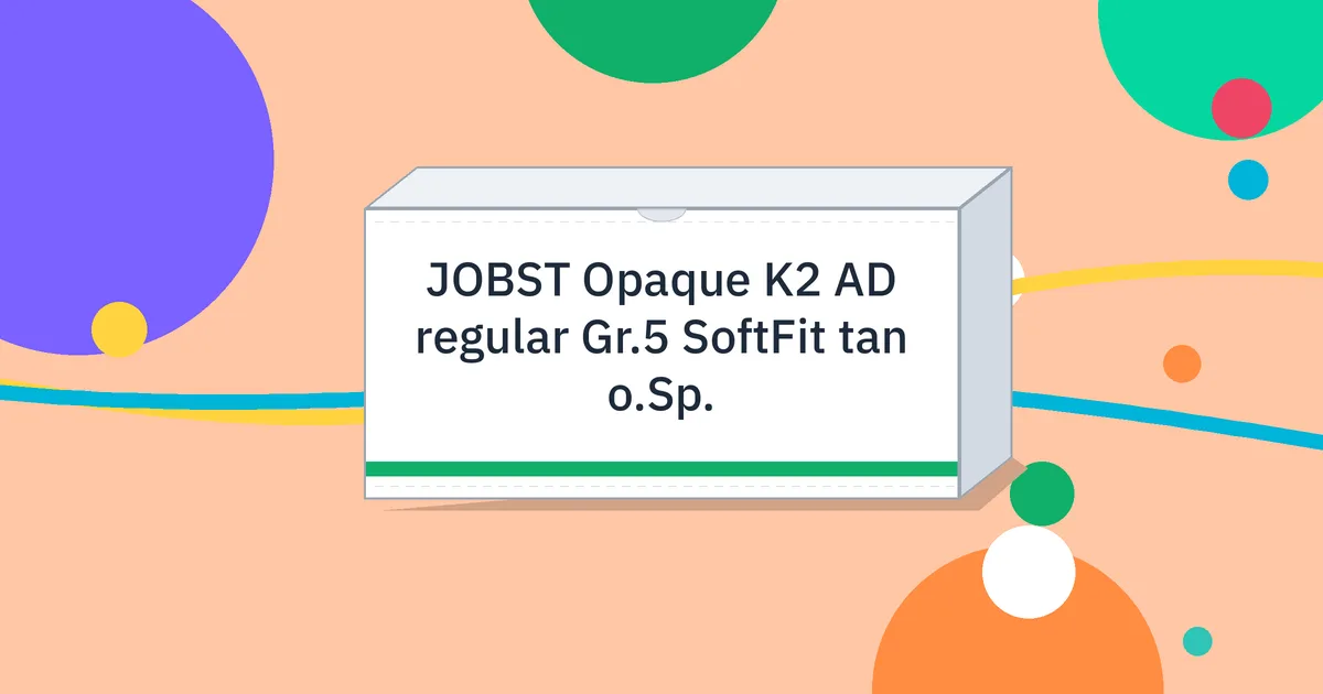 Symbolbild: Packung mit der Aufschrift JOBST Opaque K2 AD regular Gr.5 SoftFit tan o.Sp. (PZN 16277933) – Verfügbarkeit und Bezug in Apotheken in Frankfurt am Main
