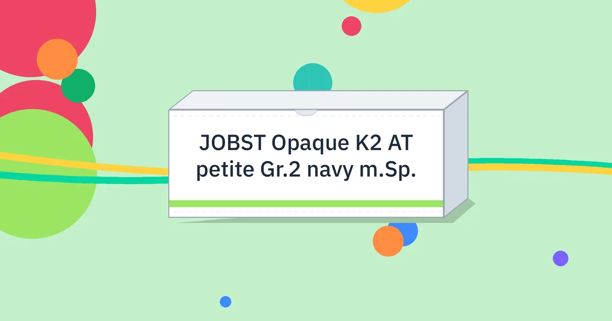 Symbolbild: Packung mit der Aufschrift JOBST Opaque K2 AT petite Gr.2 navy m.Sp. (PZN 13119501) – Verfügbarkeit und Bezug in Apotheken in Frankfurt am Main
