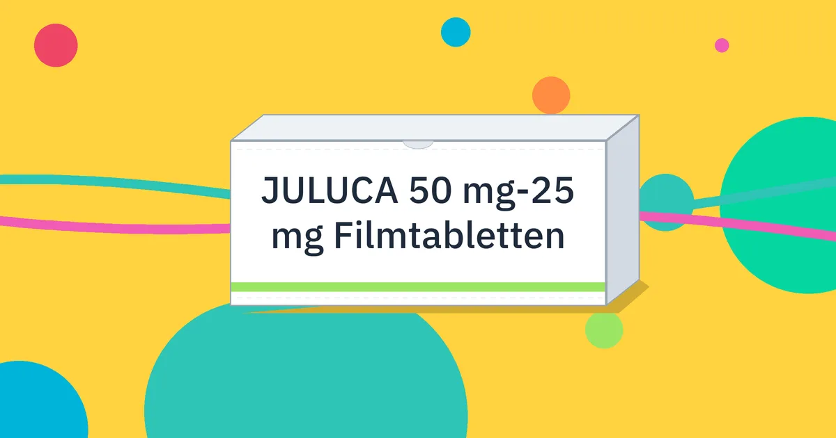 Symbolbild: Packung mit der Aufschrift JULUCA 50 mg-25 mg Filmtabletten (PZN 13571572) – Verfügbarkeit und Bezug in Apotheken in Frankfurt am Main
